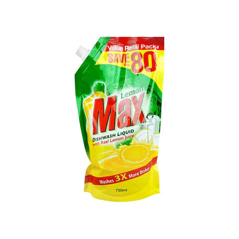 Lemon Max Dishwash Liquid Lemon Pouch 750ml – Springs